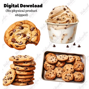 Chocolate Chip Cookie Clipart Watercolor Bundle | Dessert Clipart ...