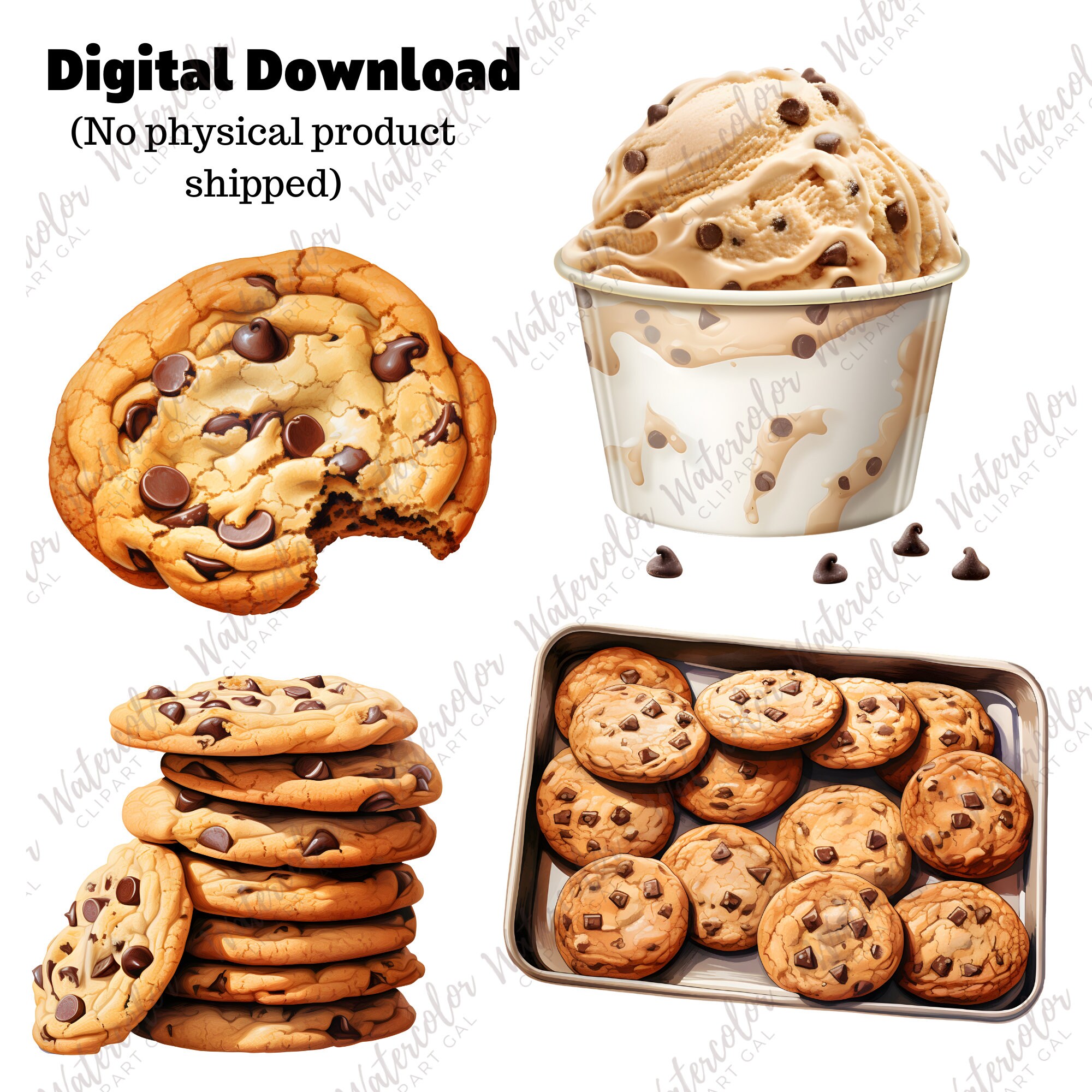 Chocolate Chip Cookie Clipart Watercolor Bundle Dessert Clipart ...