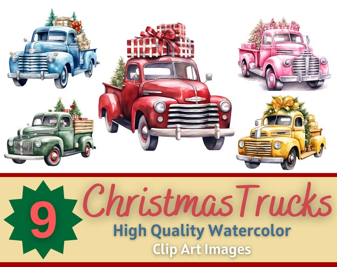 Vintage Christmas Truck Digital Paper Bundle: Scrapbook Backgrounds ...