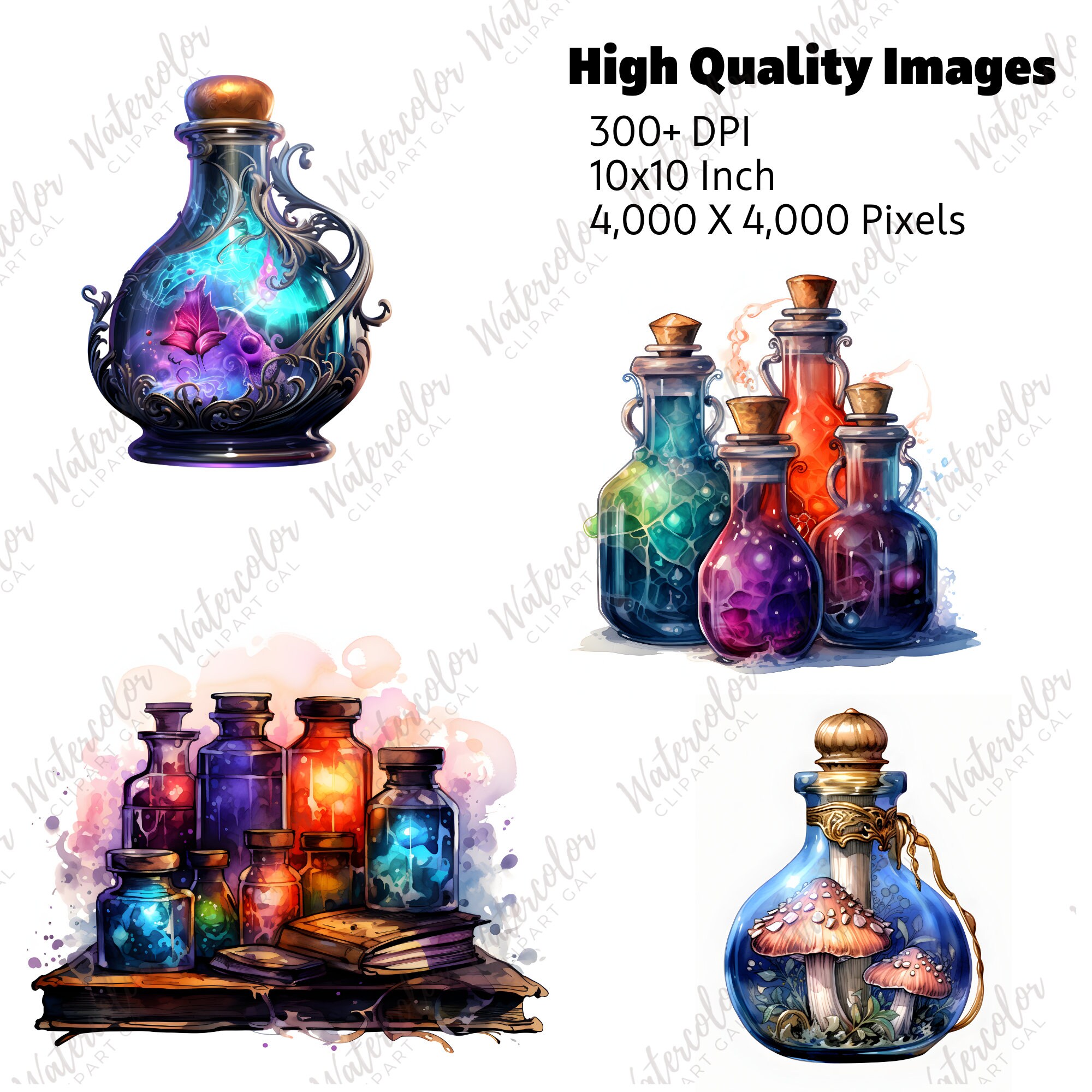 Halloween Witch Potion Bottle PNG Watercolor Bundle - Etsy
