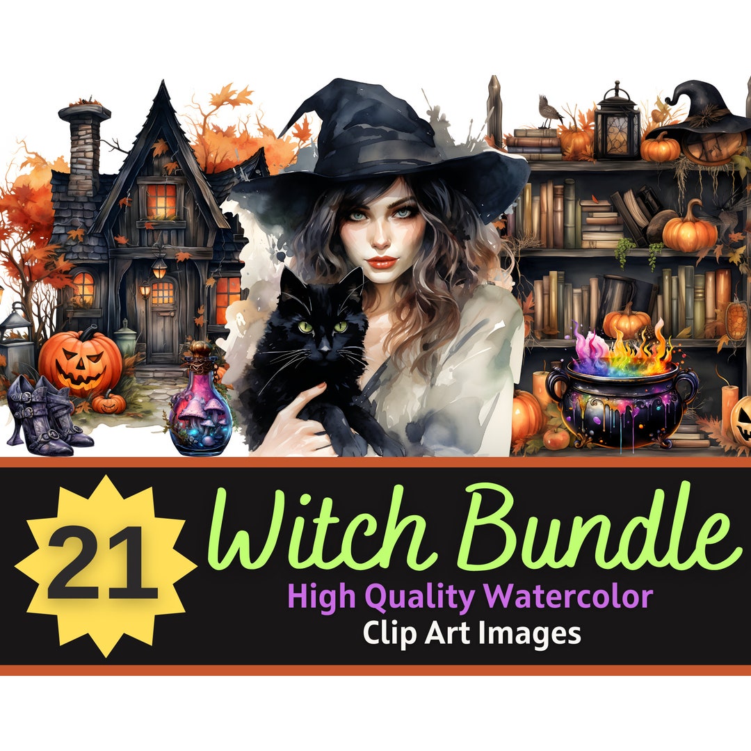 Halloween Witch Clipart PNG Watercolor Bundle | Halloween Witch PNG ...