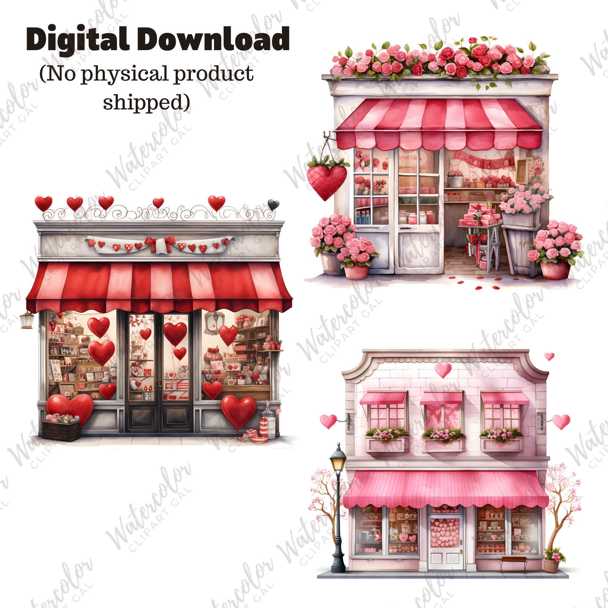 Valentines Day Shop PNG Watercolor Bundle Valentines Day Clipart Candy ...