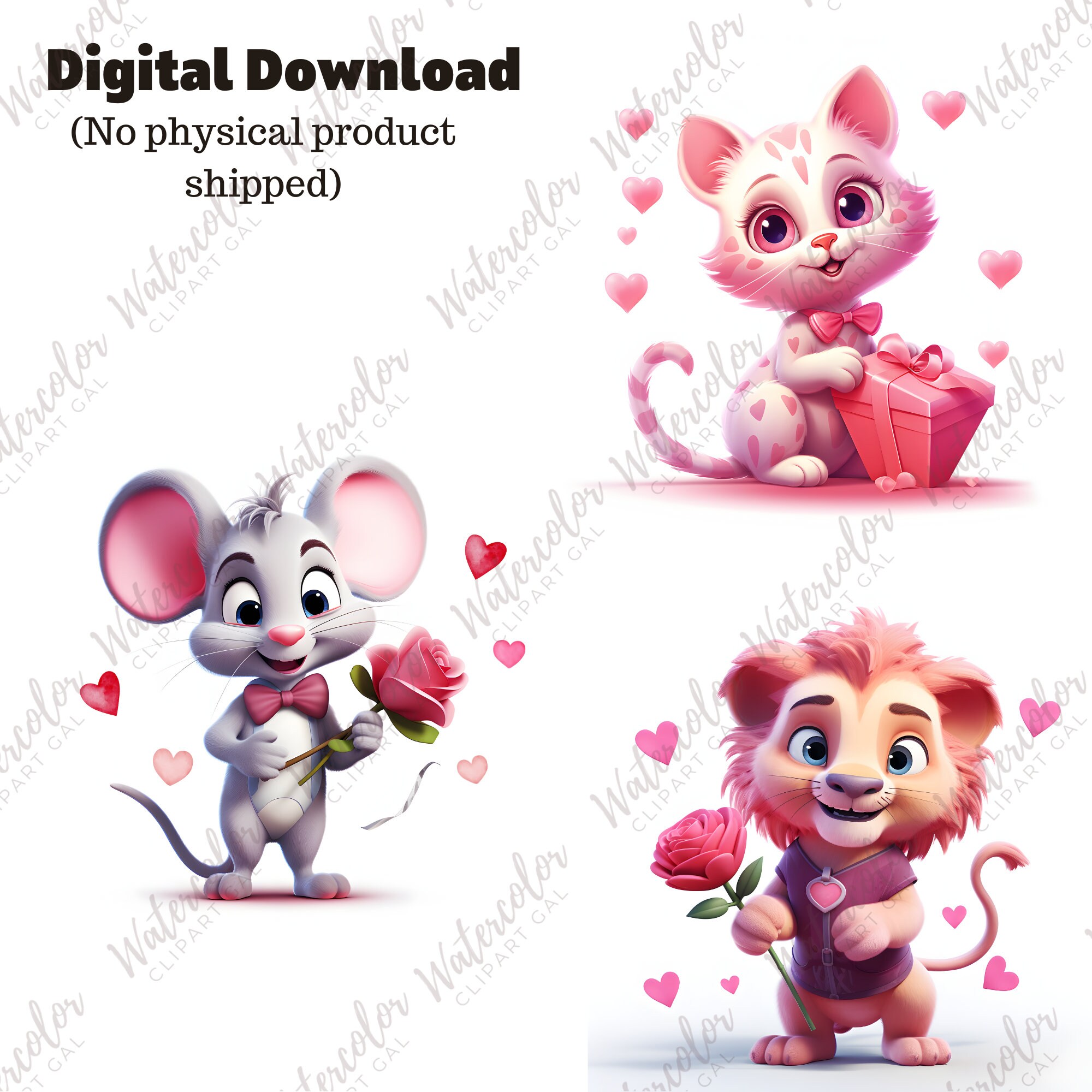 Valentines Day Animals Clipart Watercolor Bundle Valentine's Day ...