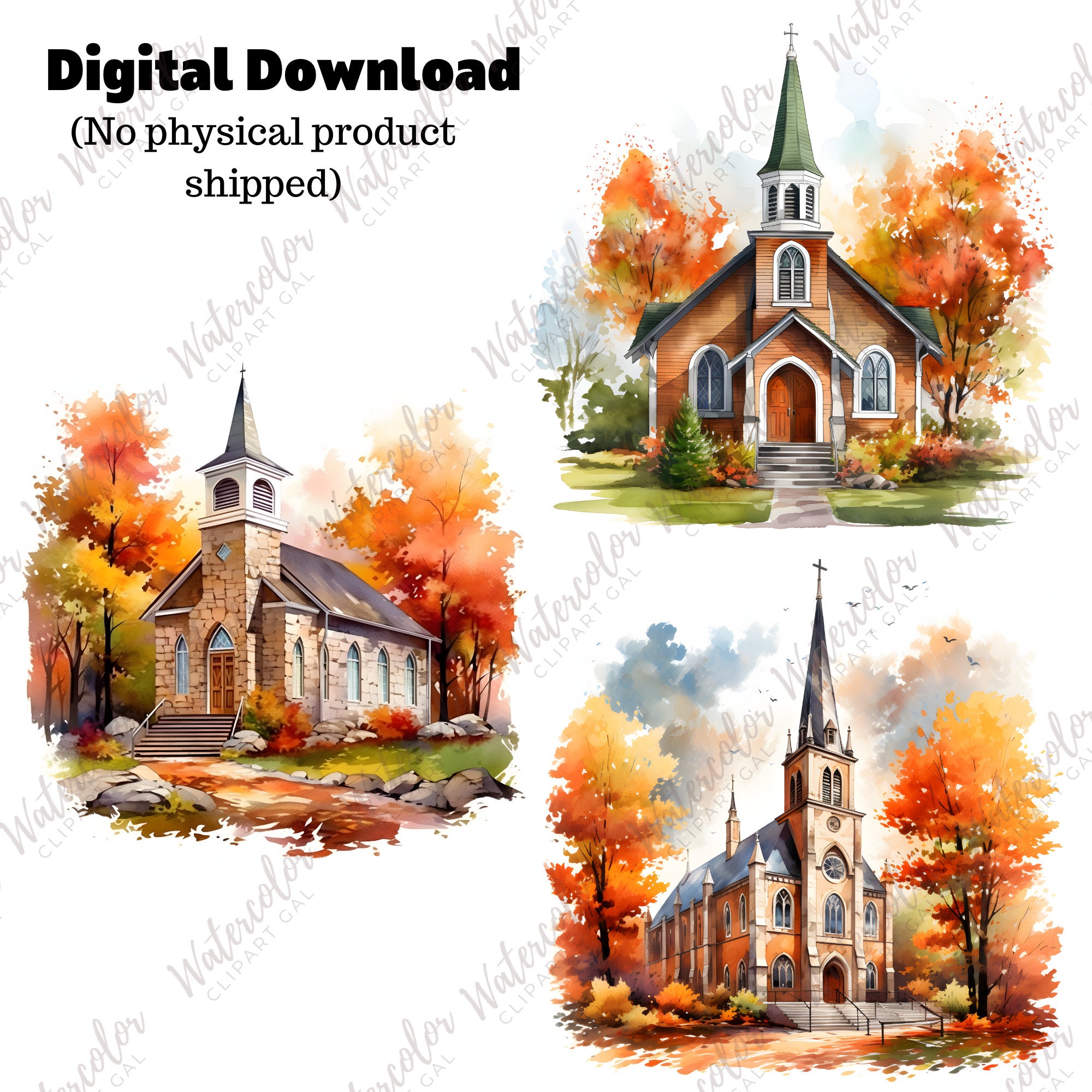 Autumn Fall Church PNG Watercolor Bundle Christian Clipart - Etsy