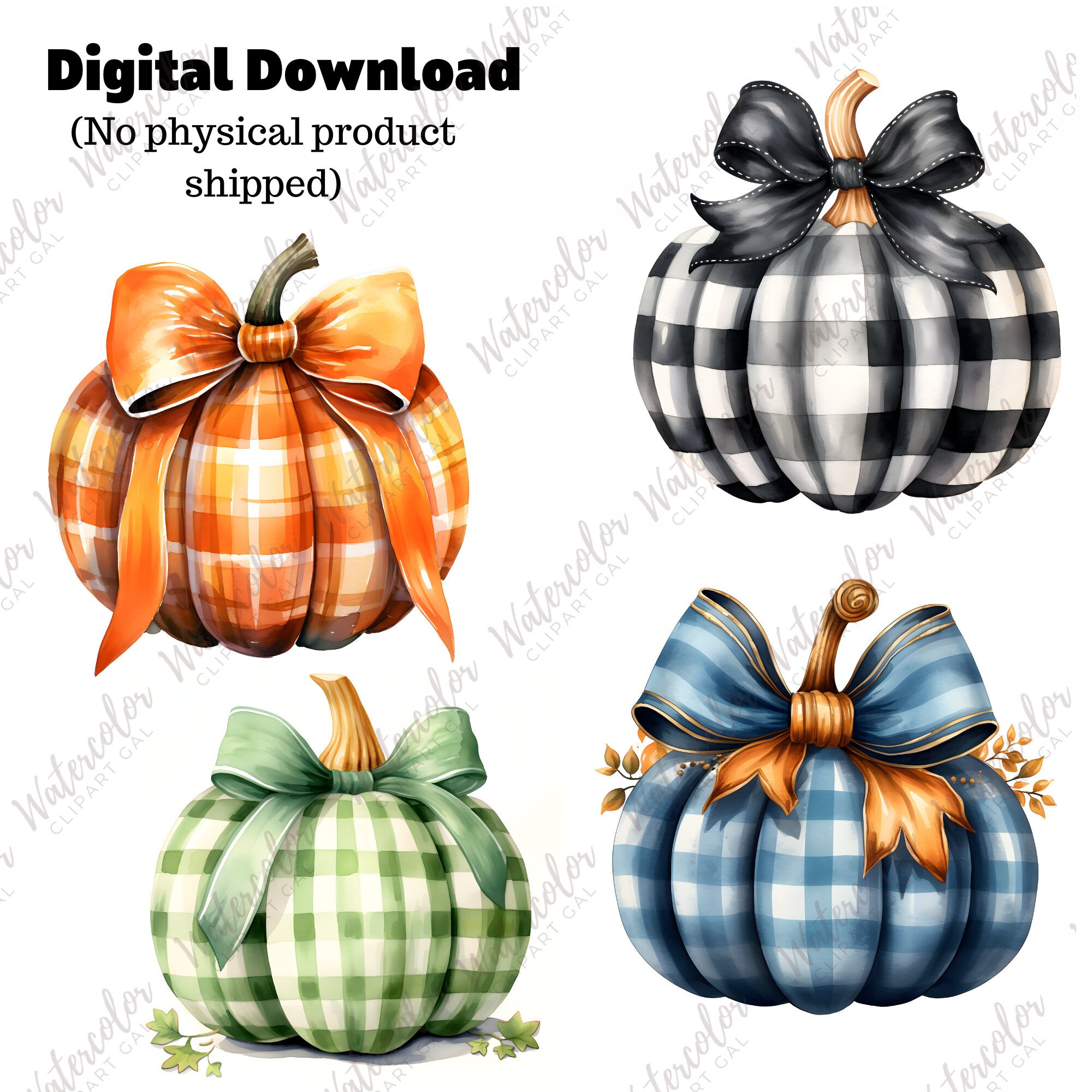Plaid Pumpkins PNG Clipart Watercolor Bundle Cottagecore - Etsy