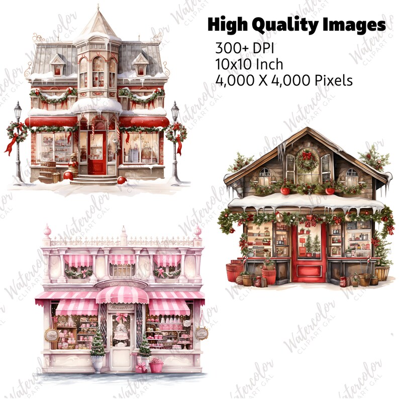 Christmas Shop Clipart PNG Watercolor Bundle Cozy Christmas - Etsy