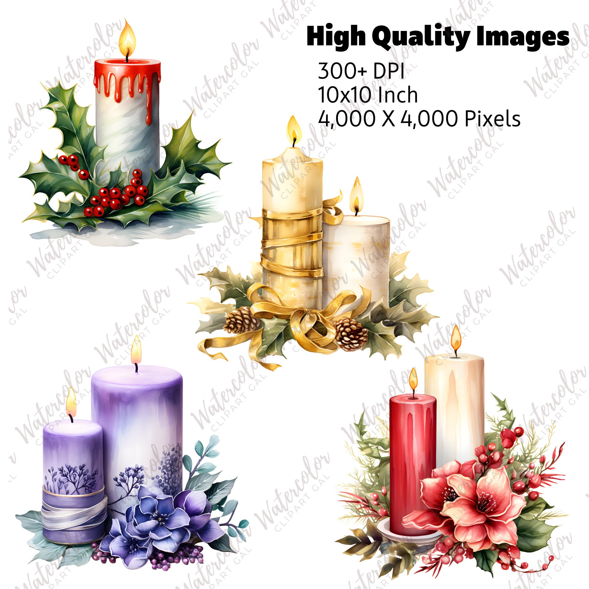 Christmas Candle Clipart PNG Watercolor Bundle Cozy Christmas Clipart ...