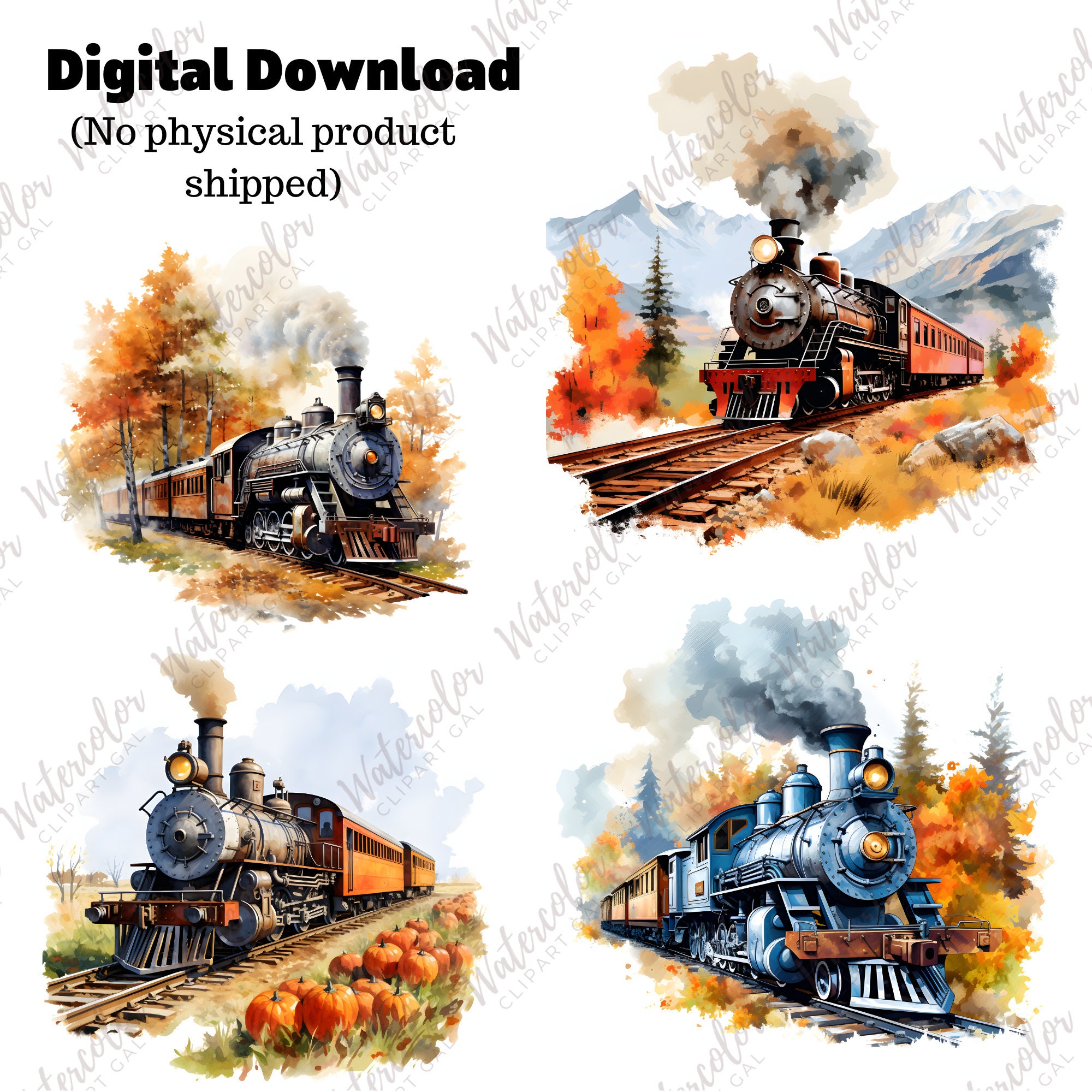 Autumn Watercolor Train Clipart PNG Bundle Vintage Train PNG - Etsy