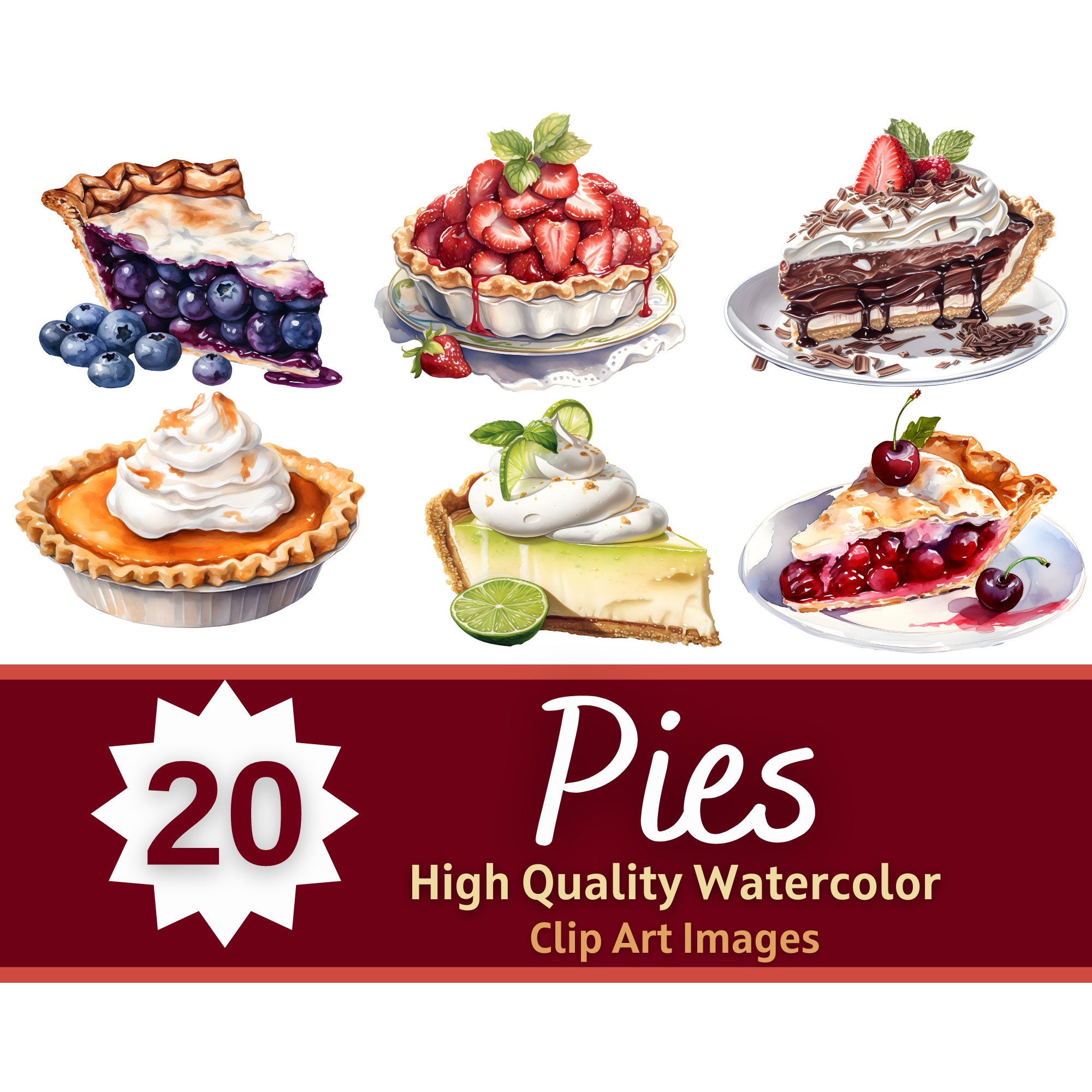 Pie Clipart PNG Watercolor Bundle Dessert Clipart Thanksgiving Pie ...