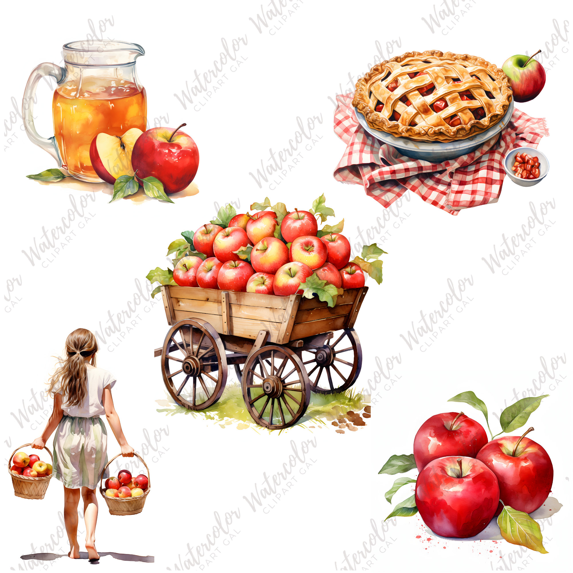 Cozy Fall Apple PNG Watercolor Clipart Bundle | Apple Theme Junk ...