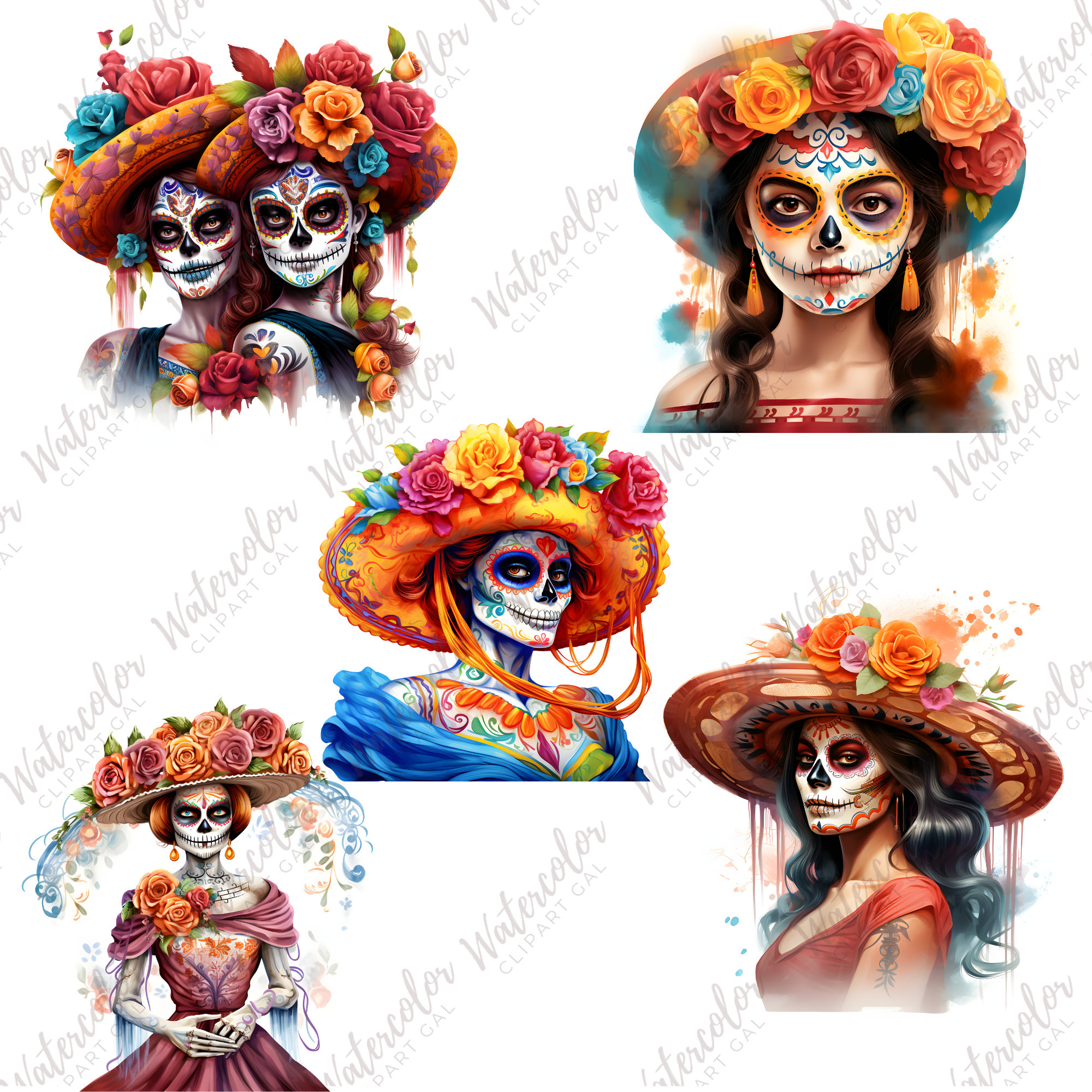 Day of the Dead La Calavera Catrina PNG Watercolor Bundle - Etsy
