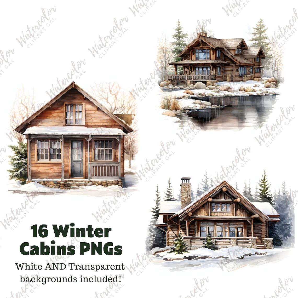 Cozy Winter Log Cabin Clipart Watercolor PNG Rustic Winter Cabin PNG ...