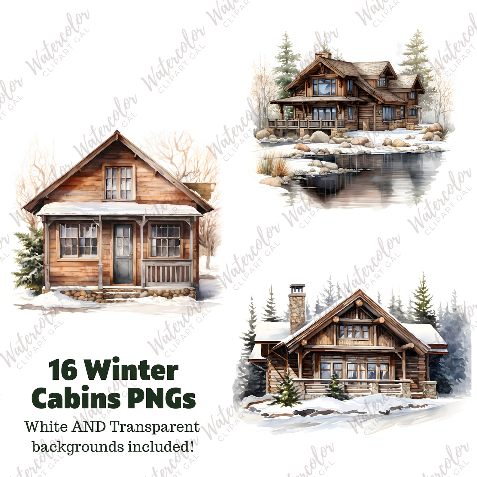 Cozy Winter Log Cabin Clipart Watercolor PNG Rustic Winter Cabin PNG ...