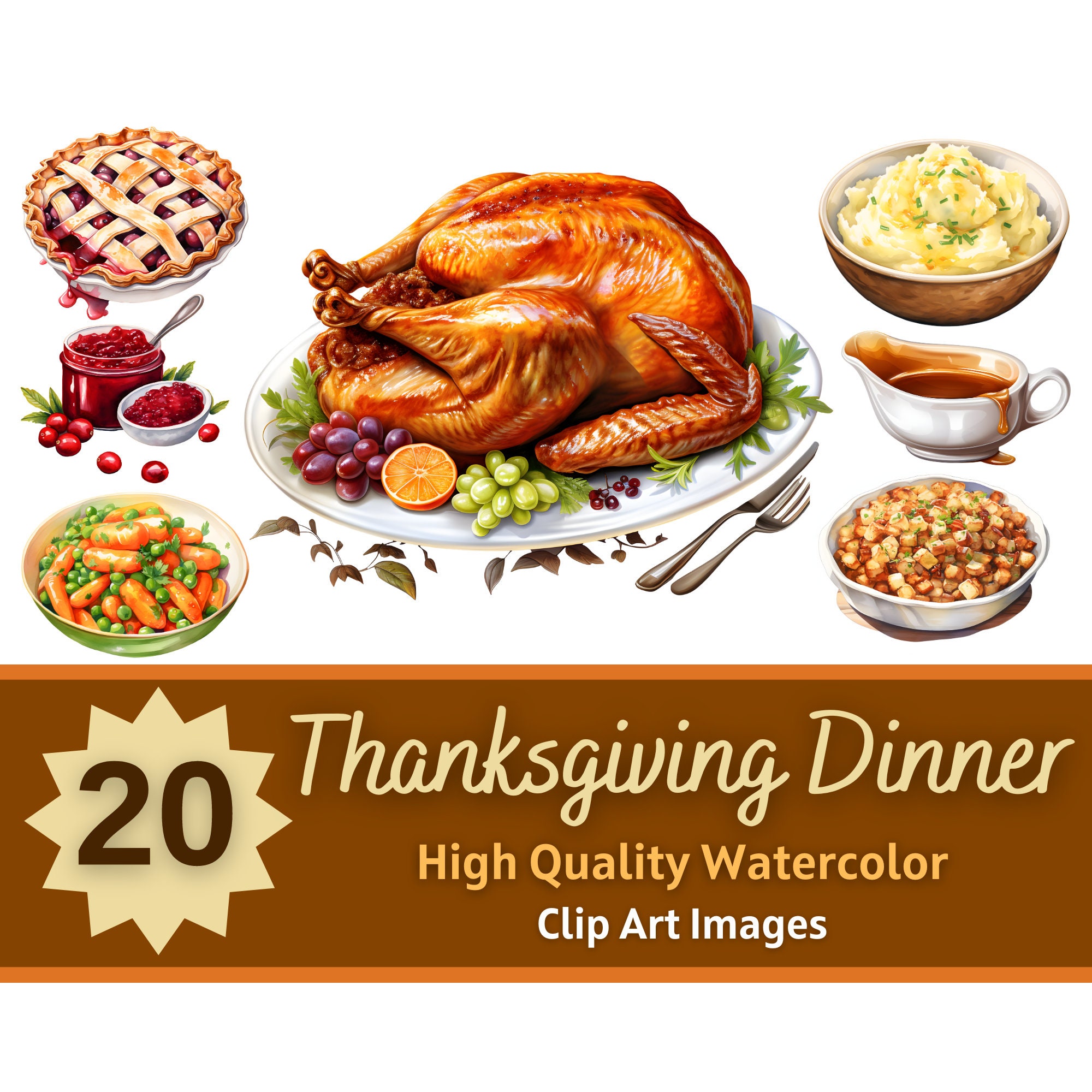 Thanksgiving Dinner Clipart Watercolor Bundle | Fall Thanksgiving PNG ...