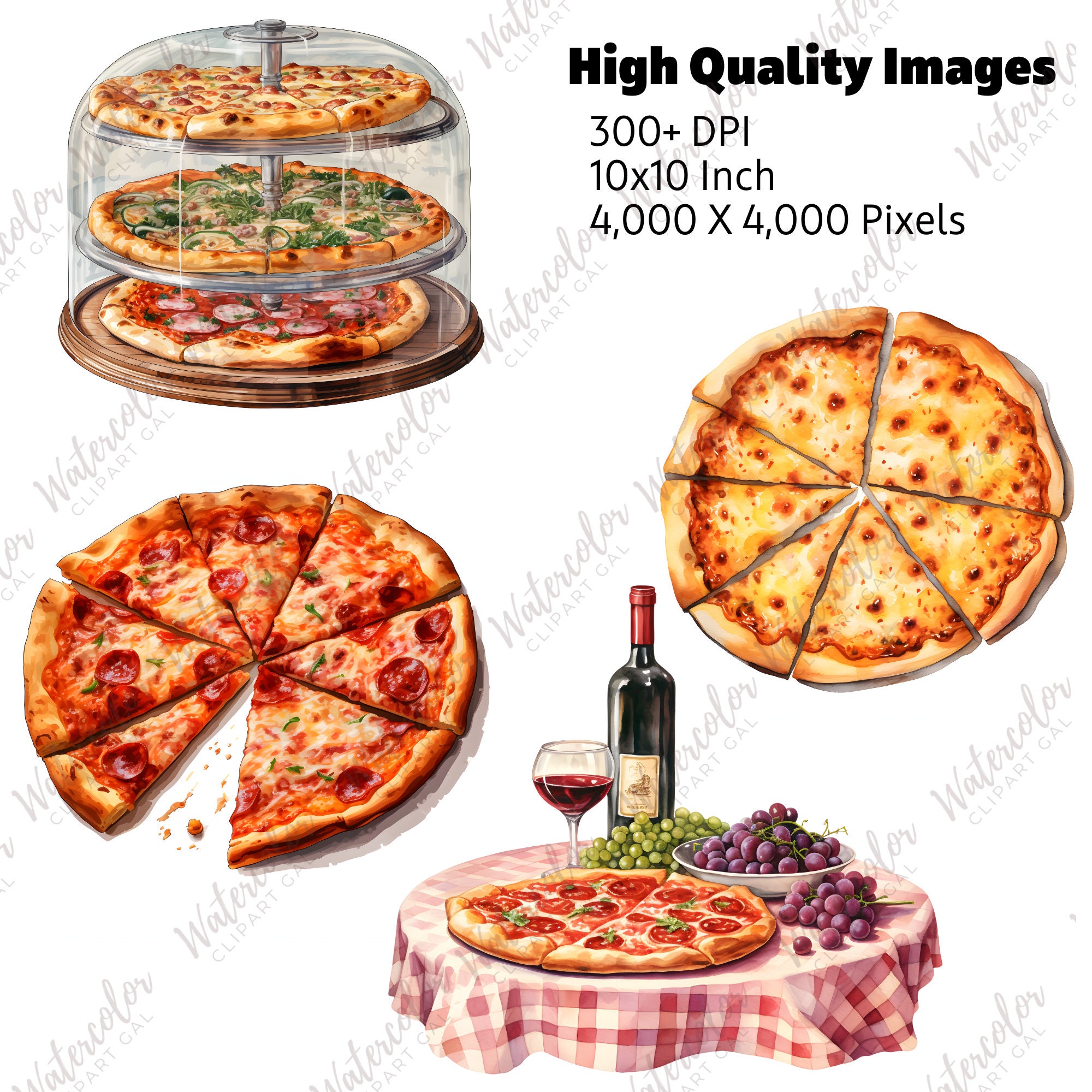Pizza Party Clipart Watercolor Bundle Pizza PNG Food - Etsy