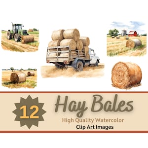 Hay Bale PNG Watercolor Bundle | Vintage Farm PNG | Rustic Farm Art ...