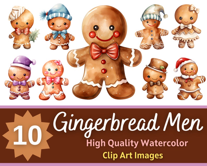 Gingerbread Man Clipart PNG Watercolor Bundle Kawaii - Etsy