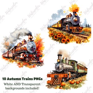 Autumn Watercolor Train Clipart PNG Bundle | Vintage Train PNG | Steam ...