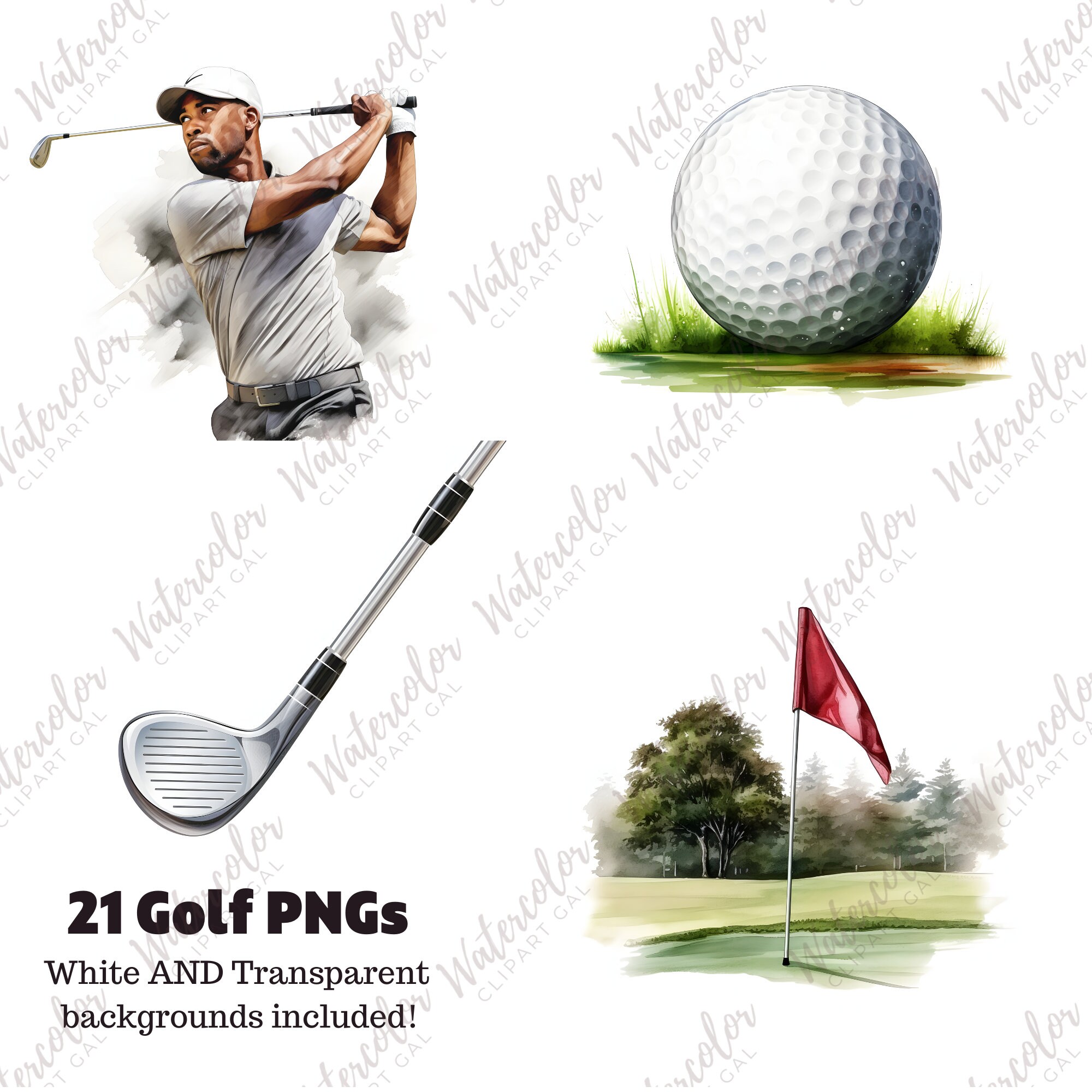 Golf Clipart PNG Watercolor Bundle Golf PNG Sports Clipart Golf Digital ...