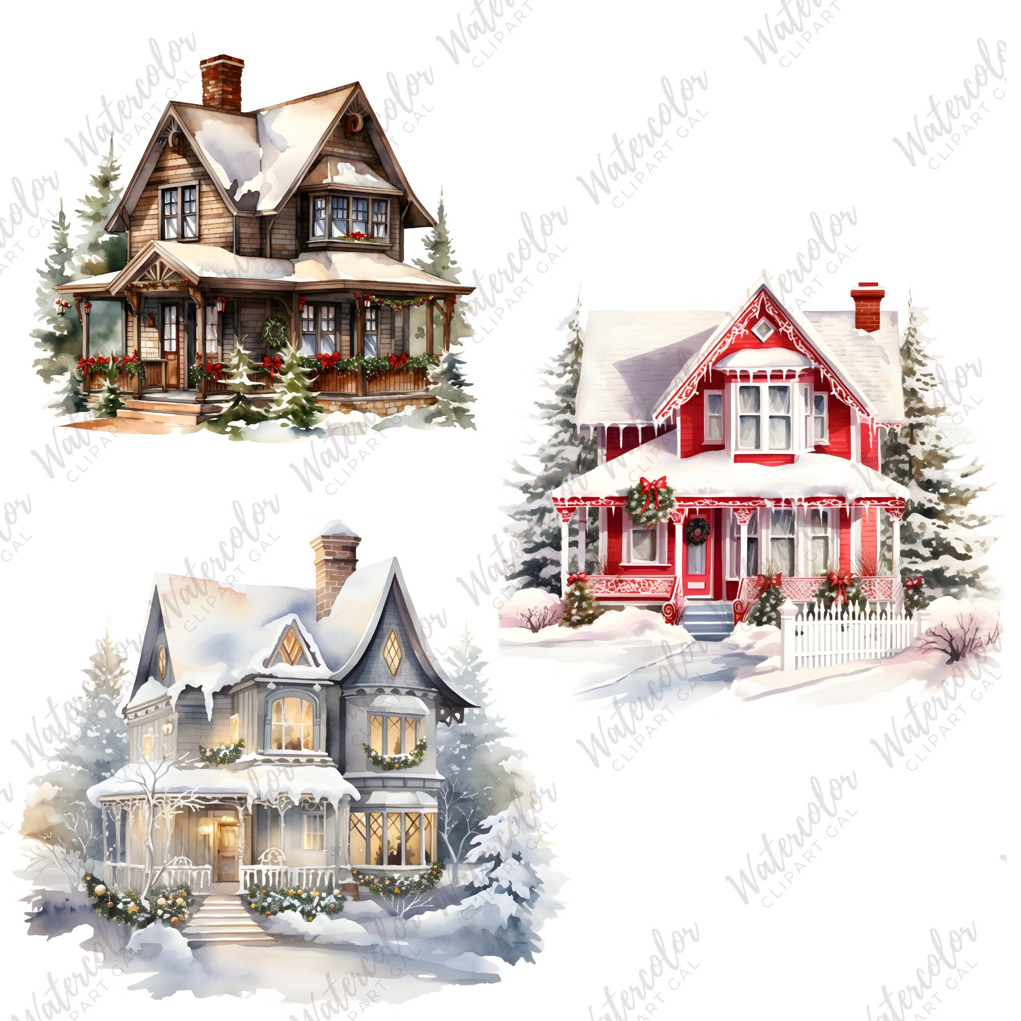Christmas Houses PNG Watercolor Bundle Christmas Village - Etsy
