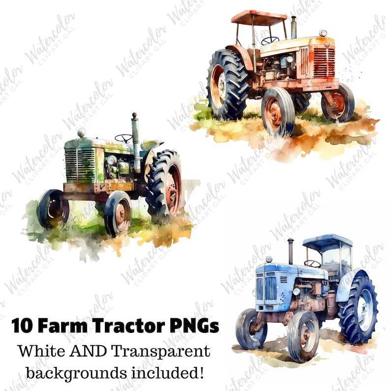 Rustic Farm Tractor Clipart Watercolor PNG Bundle Vintage Farm Pngs ...