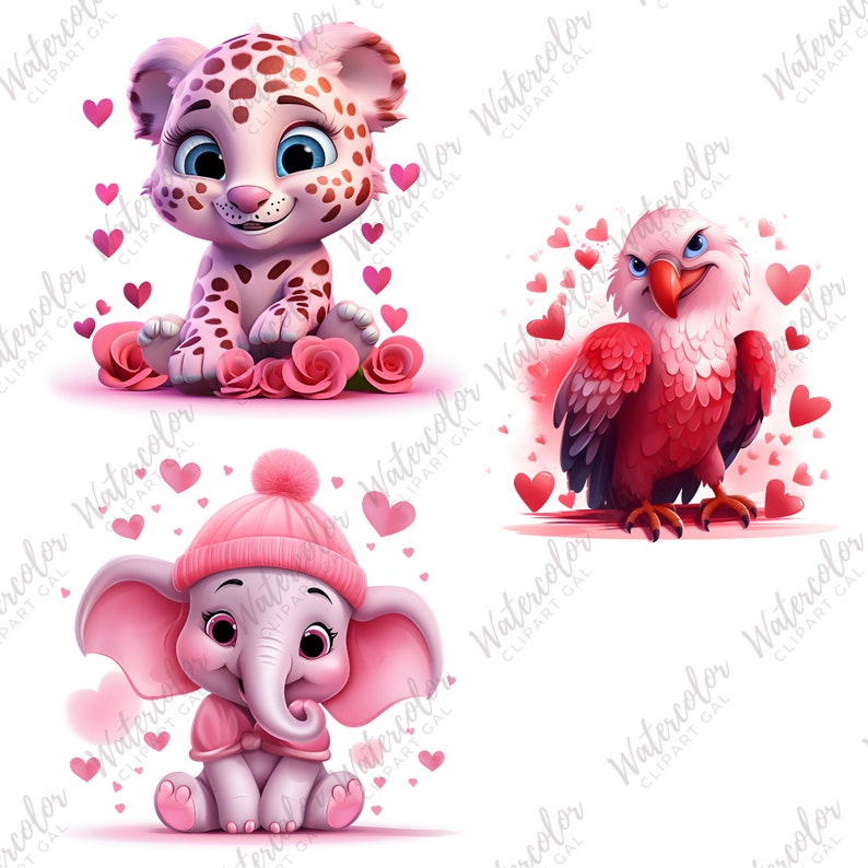 Valentines Day Animals Clipart Watercolor Bundle Valentine's Day ...