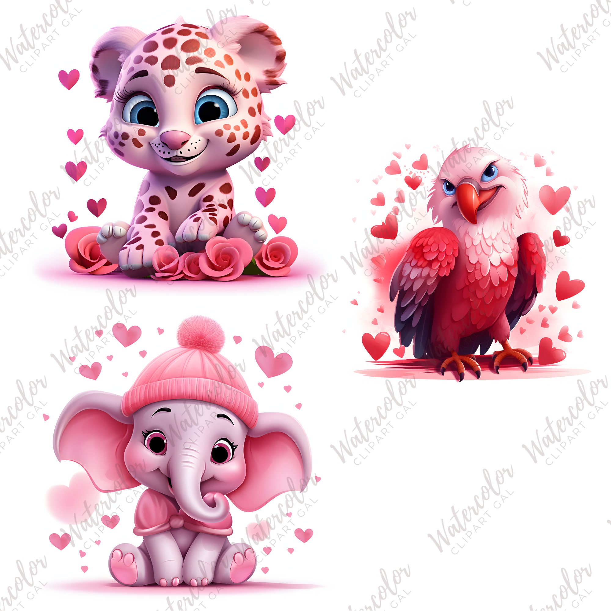 Valentines Day Animals Clipart Watercolor Bundle Valentine's Day ...