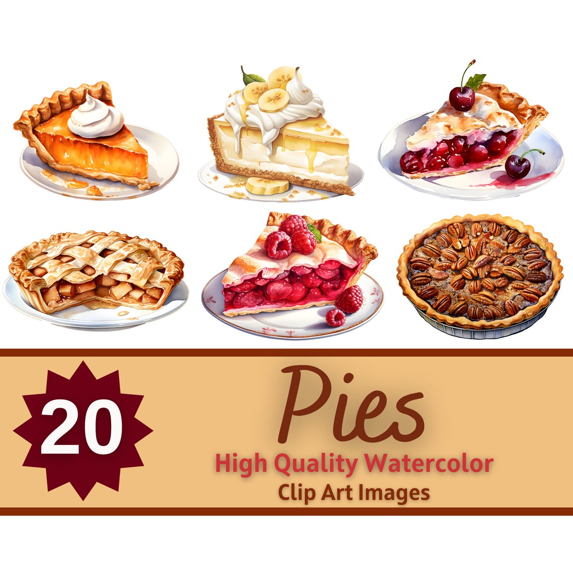 Thanksgiving Pie PNG Watercolor Bundle Thanksgiving Clipart - Etsy