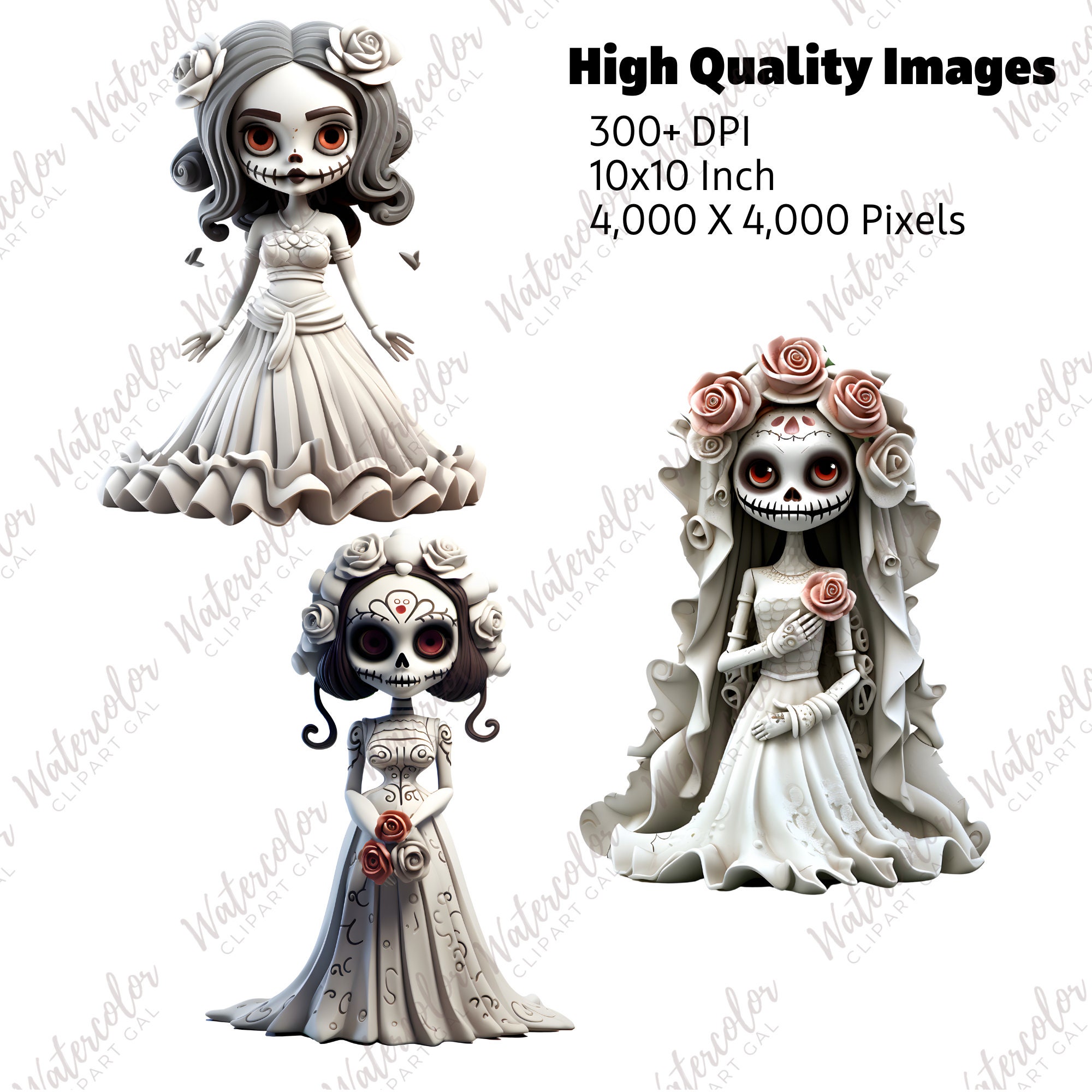 Day of the Dead La Llorona PNG Watercolor Bundle Kawaii Skull Mexican ...
