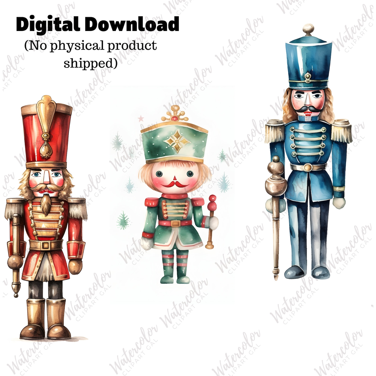 Watercolor Nutcracker Clipart PNG Bundle Christmas Card Clipart Cute ...