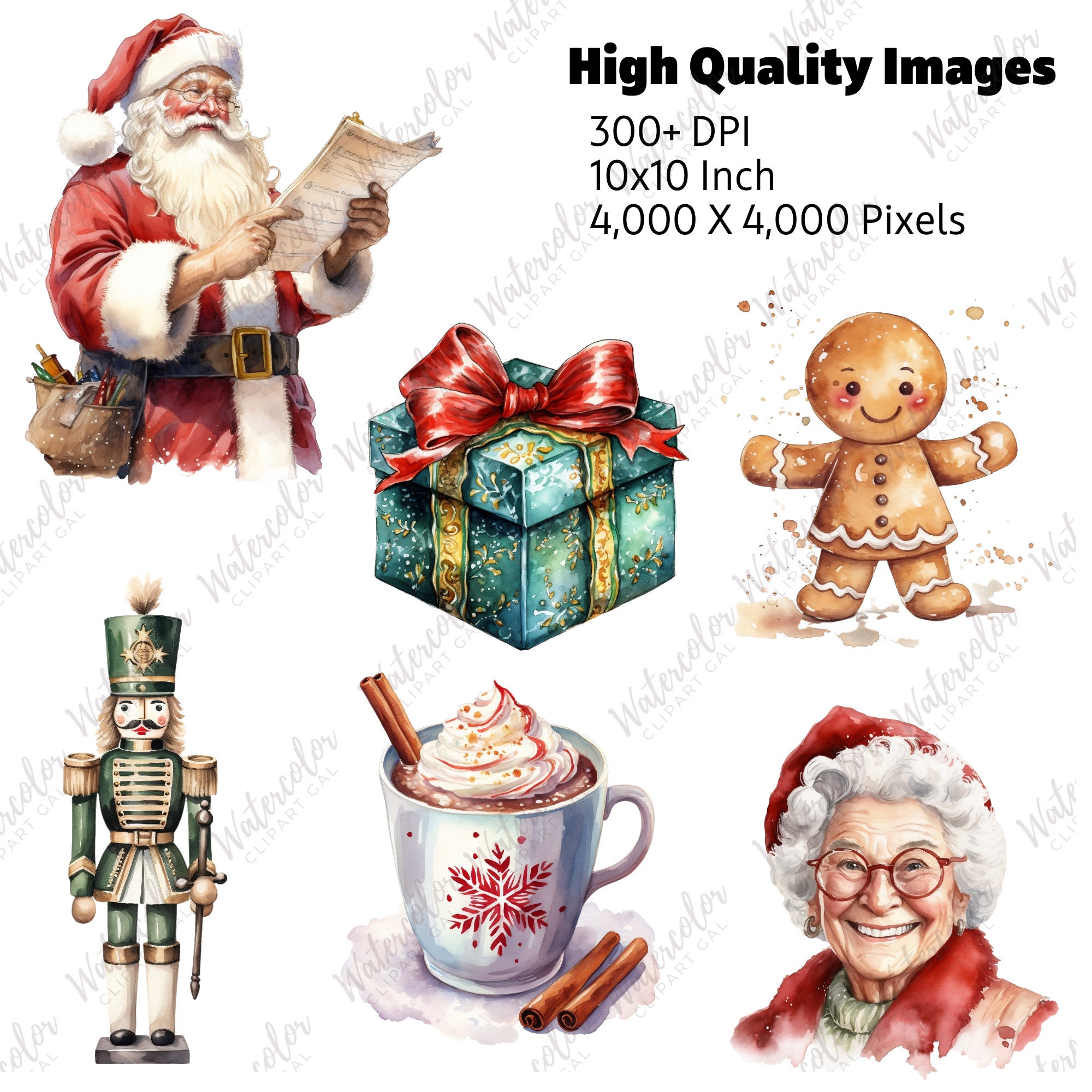 Watercolor Christmas Clipart PNG Bundle II Christmas Card Clipart ...