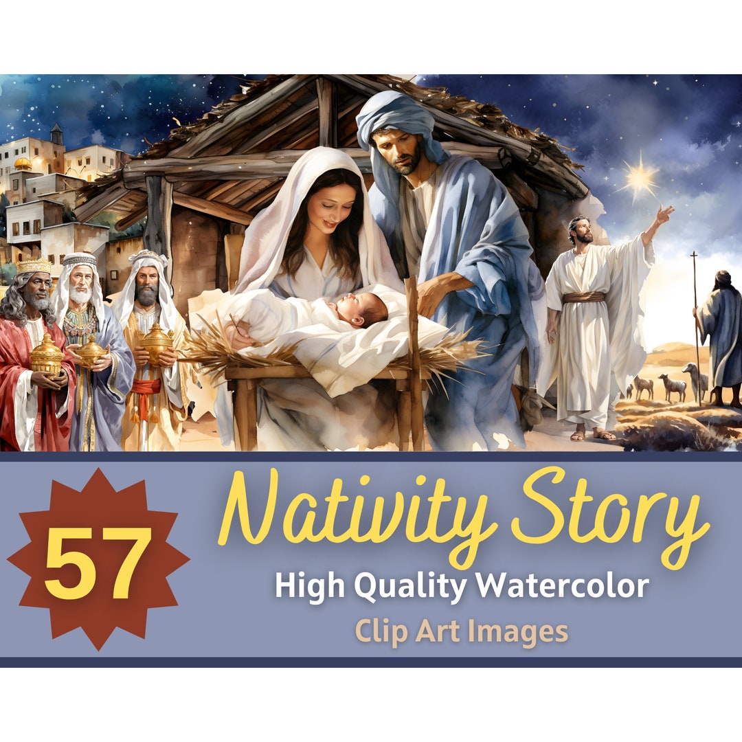 The Nativity PNG Watercolor Bundle | Christmas Nativity Clipart ...