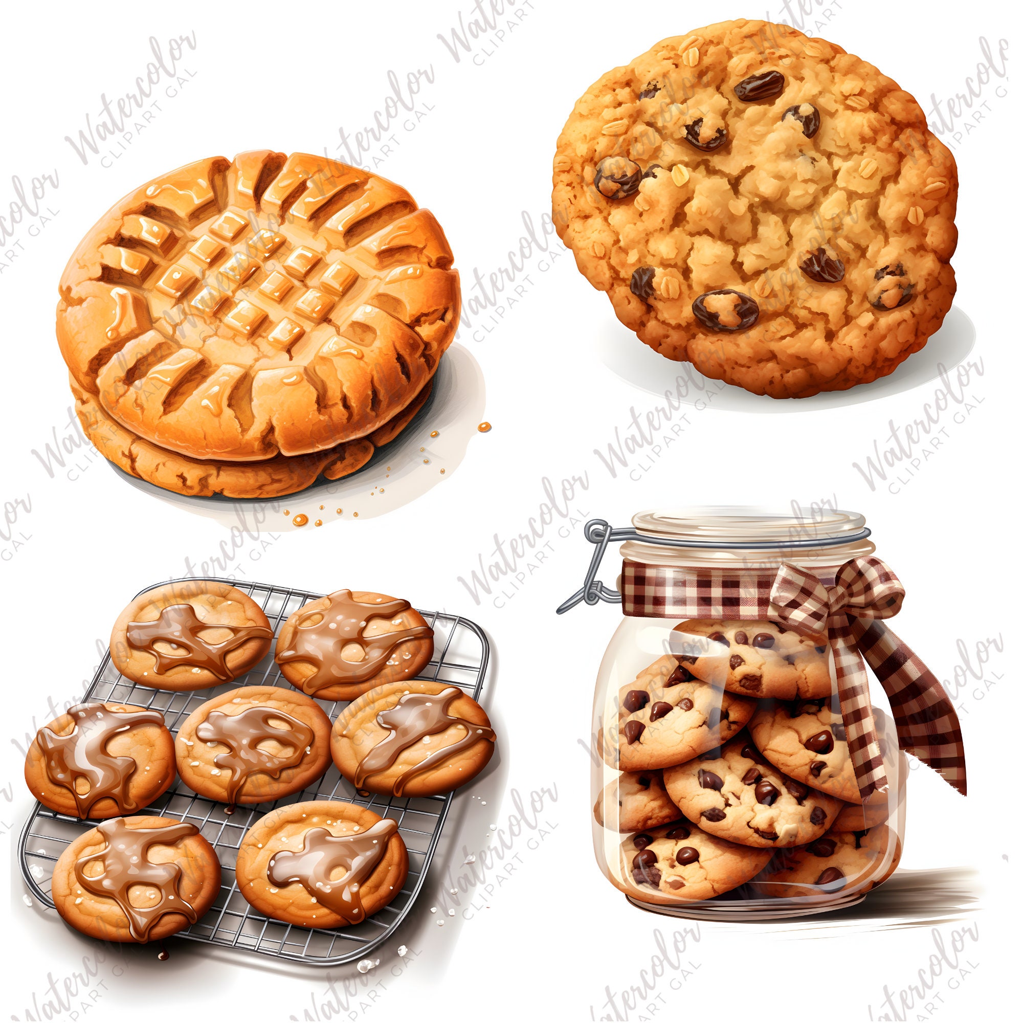 Cookie Clipart Watercolor Bundle Dessert Clipart Chocolate Chip Cookie ...