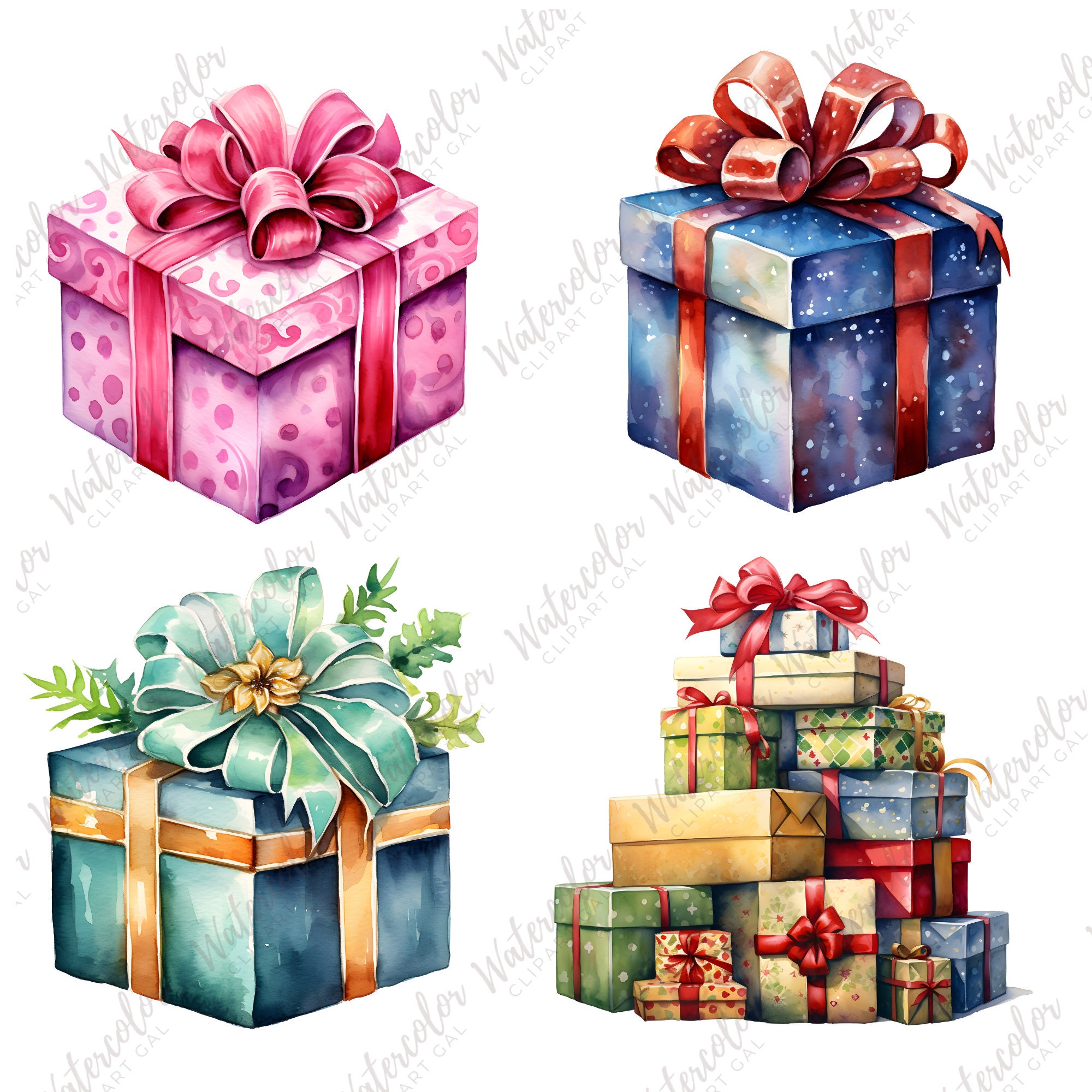 Christmas Presents PNG Watercolor Bundle Christmas Present Clipart ...