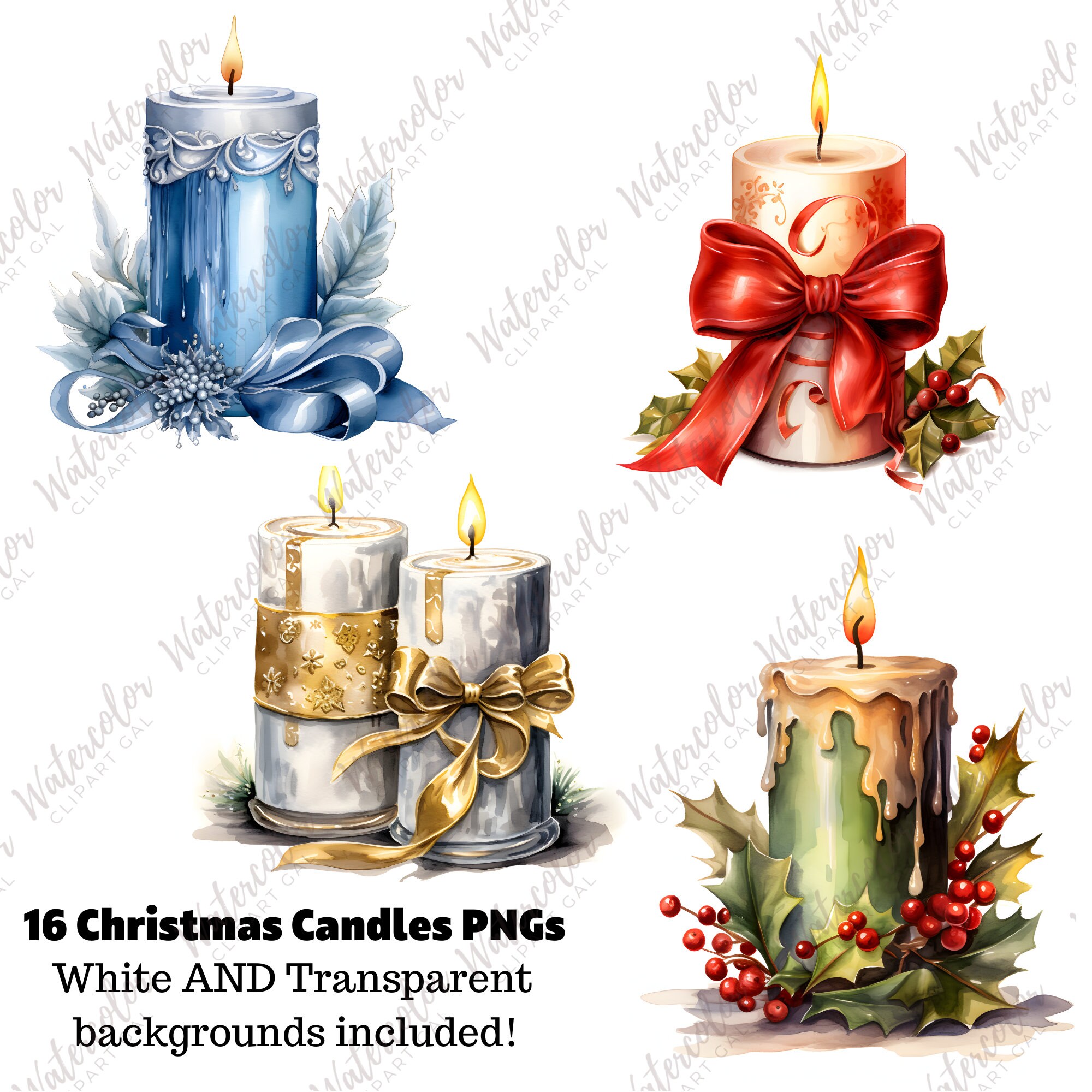 Christmas Candle Clipart PNG Watercolor Bundle Cozy Christmas Clipart ...