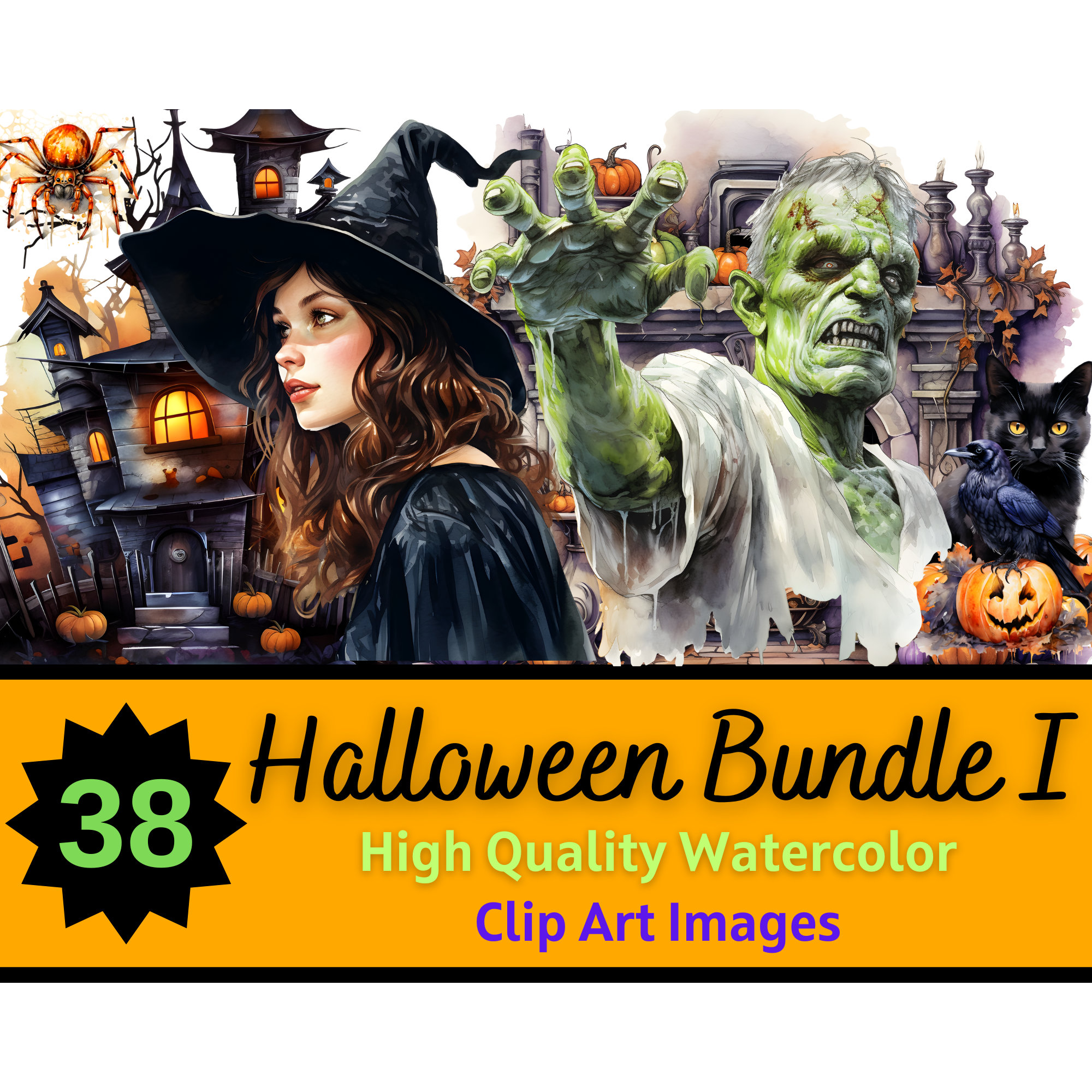 Halloween Clipart PNG Watercolor Bundle Spooky Season - Etsy
