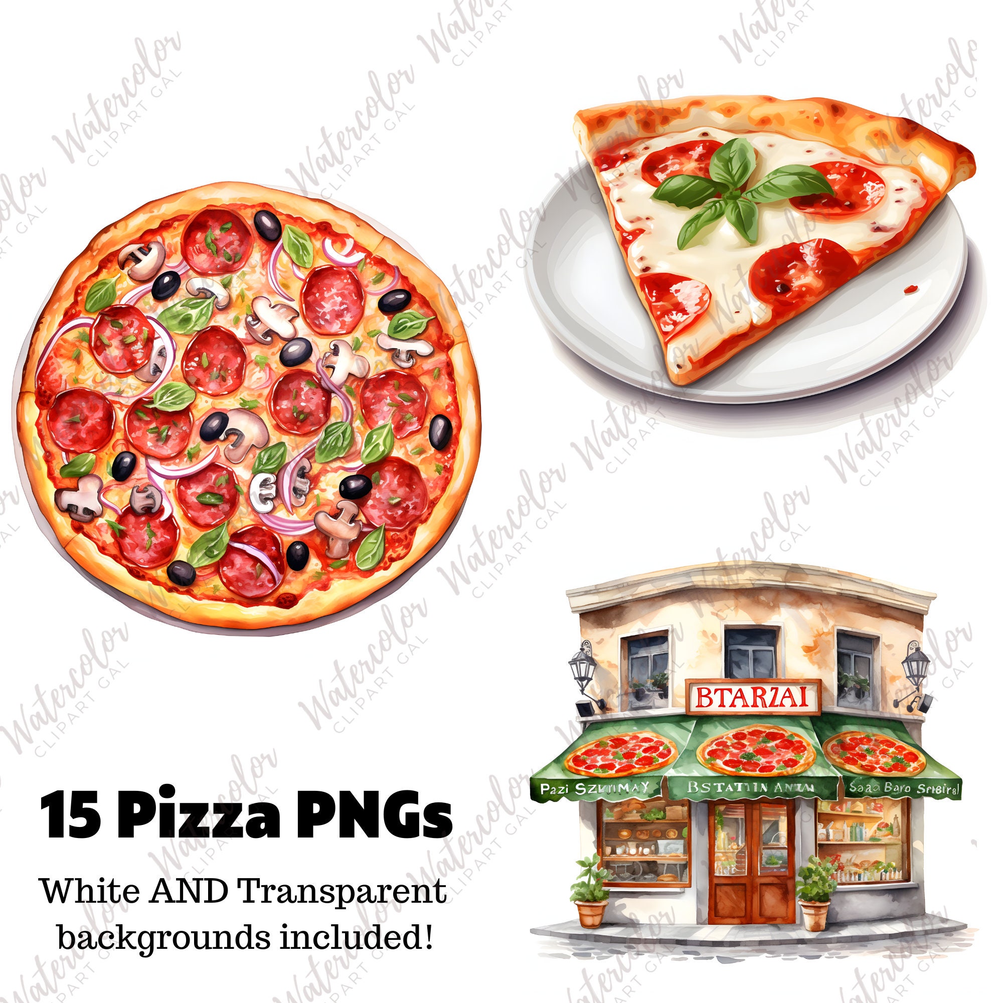 Pizza Party Clipart Watercolor Bundle Pizza PNG Food - Etsy