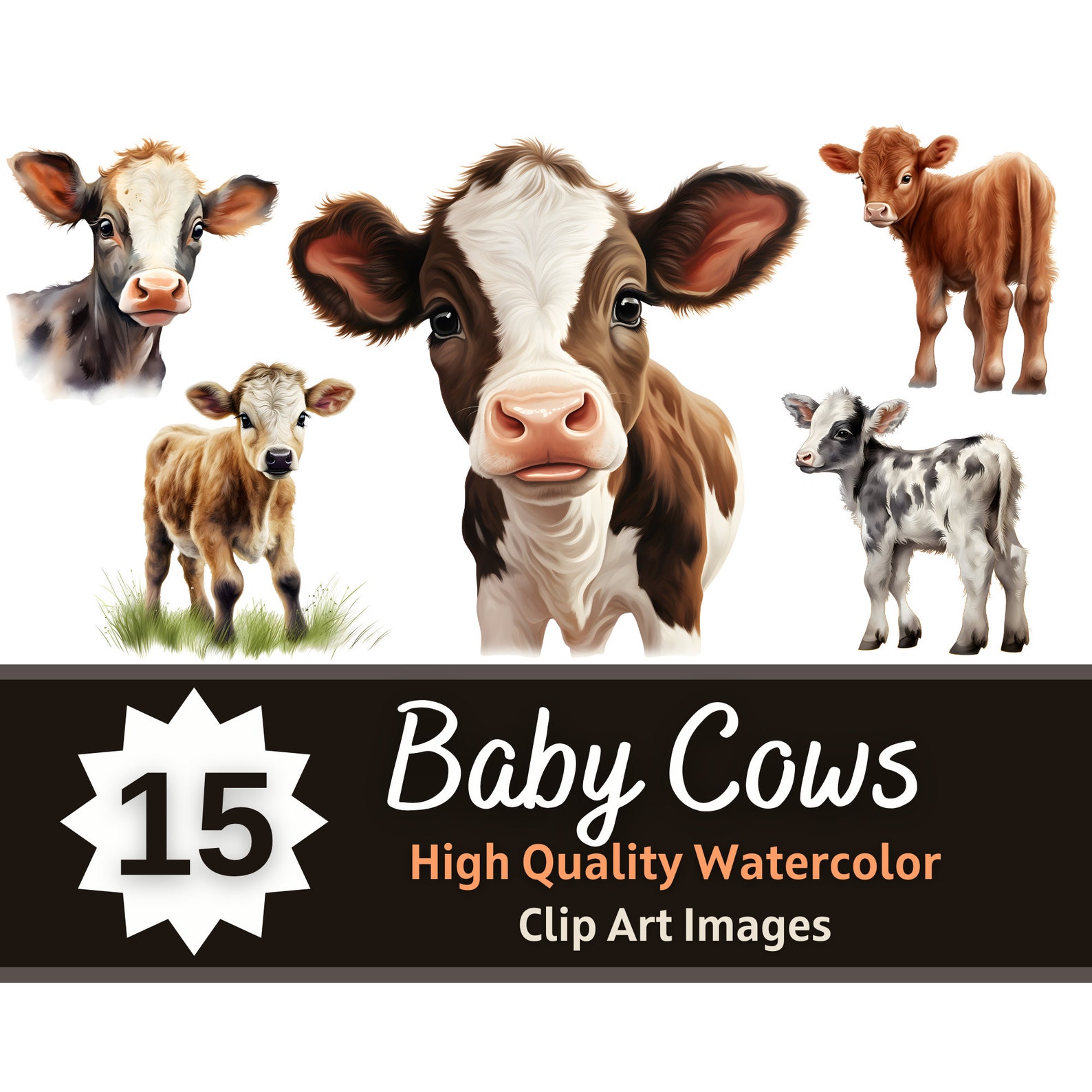 Baby Cow PNG Watercolor Bundle Baby Animals Clipart - Etsy