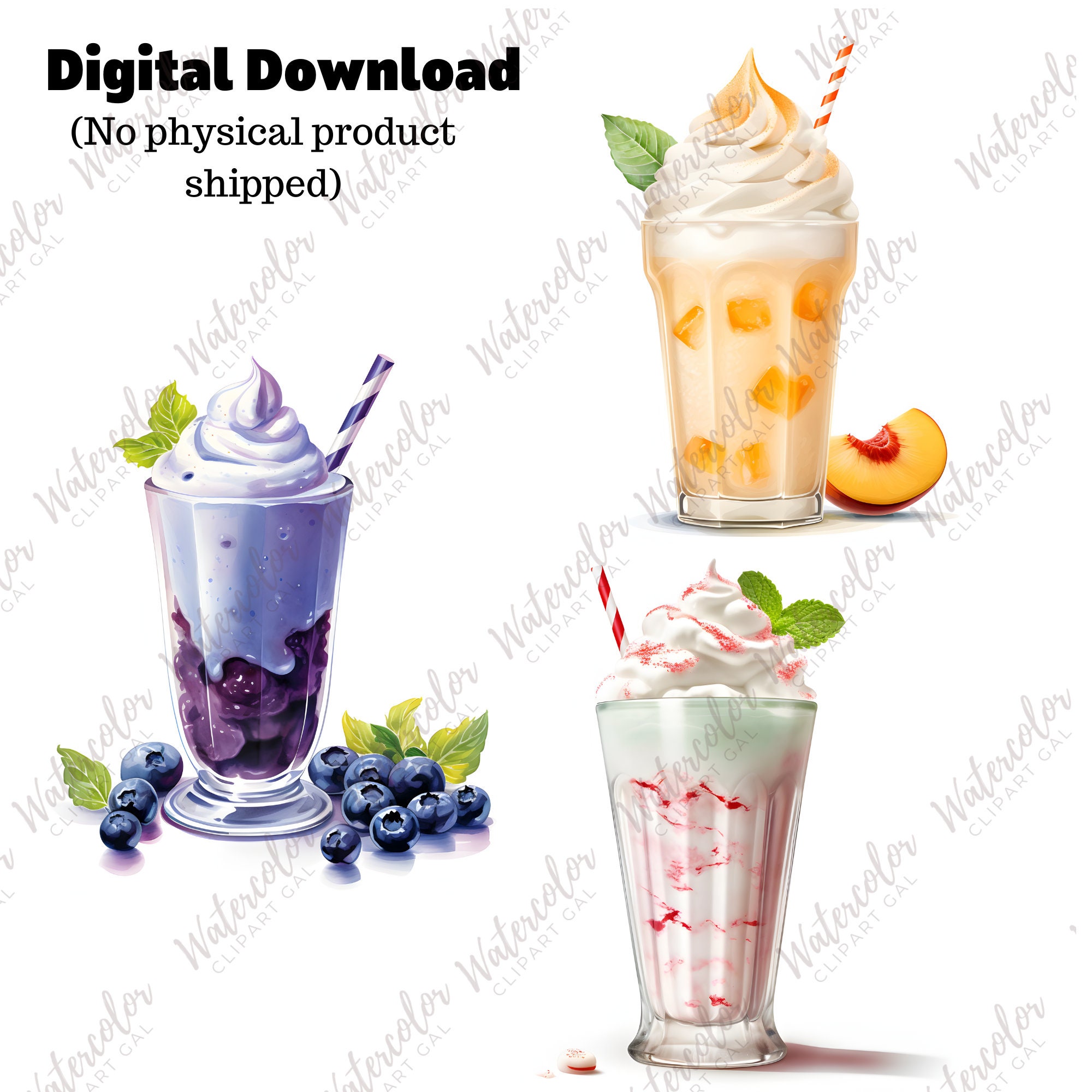 Milkshake Clipart Watercolor Bundle Ice Cream Clipart Dessert Clipart ...