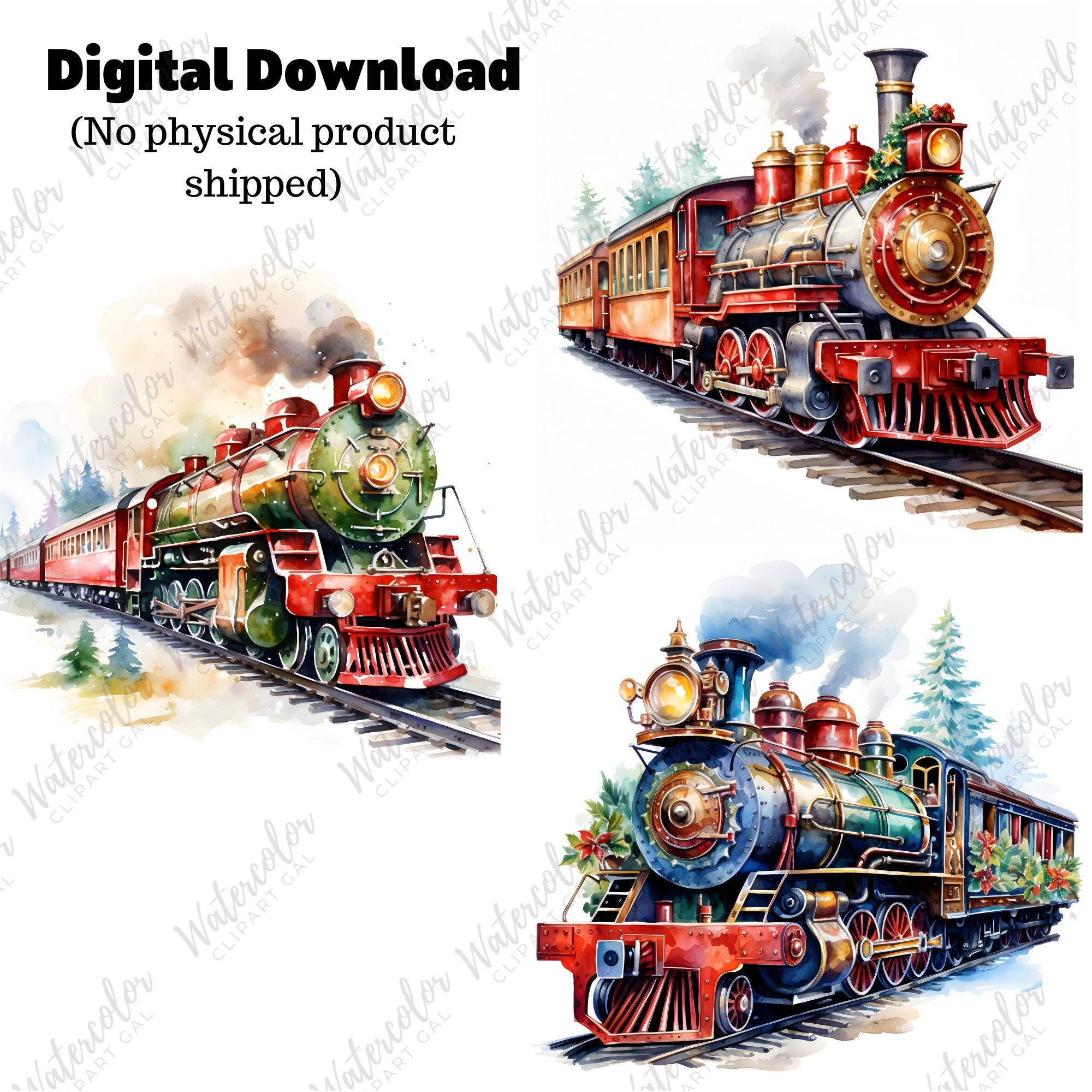 Christmas Train PNG Watercolor Bundle | Christmas Vintage Train ...