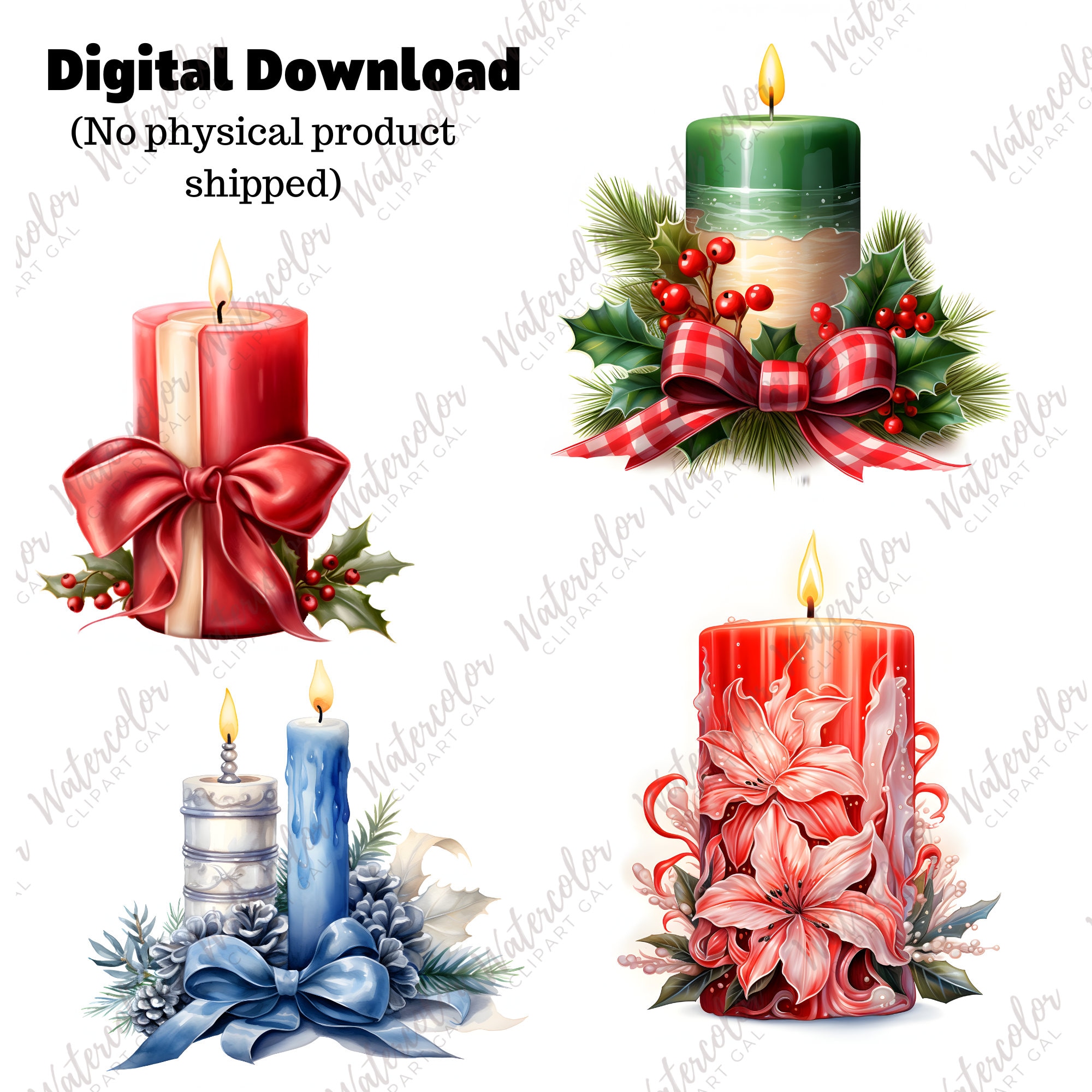 Christmas Candle Clipart PNG Watercolor Bundle Cozy Christmas Clipart ...