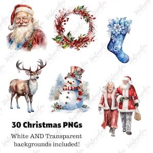 Watercolor Christmas Clipart PNG Bundle I - Christmas Card Clipart ...