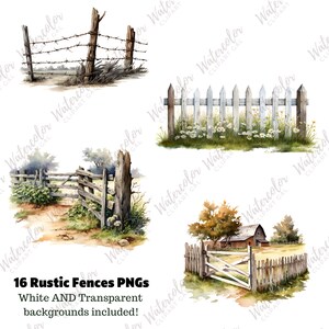 Farm Fence Clipart Watercolor PNG Bundle | Farm Digital Print | Rustic ...