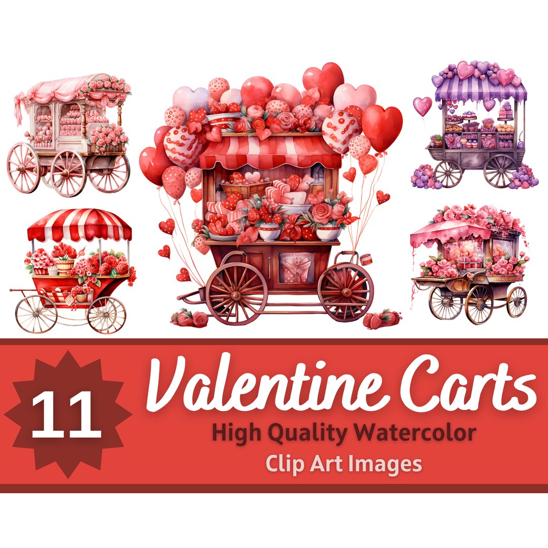 Valentines Day Cart PNG Watercolor Bundle | Valentines Day Clipart ...
