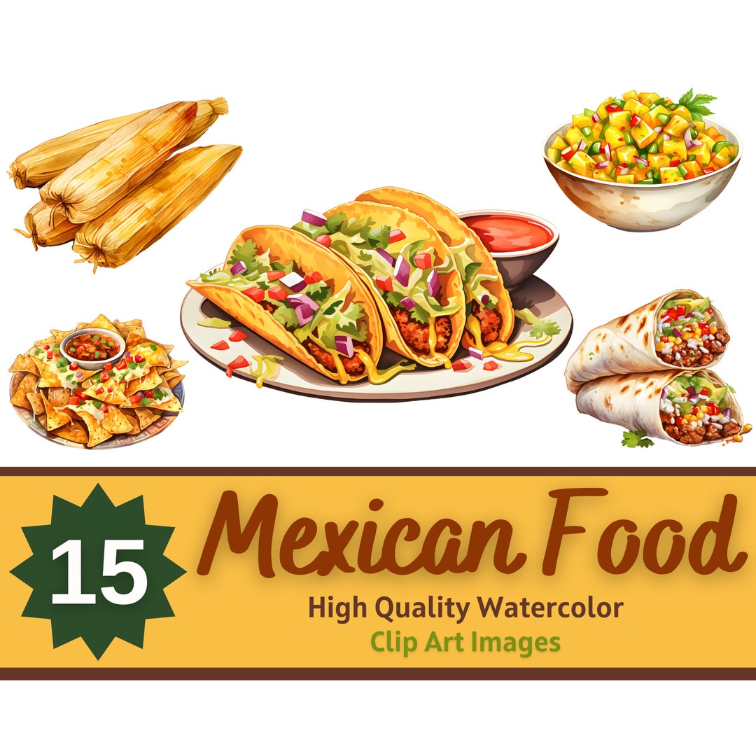 Mexican Food Clipart | Watercolor Food Clipart | Taco Clipart | Mexican ...