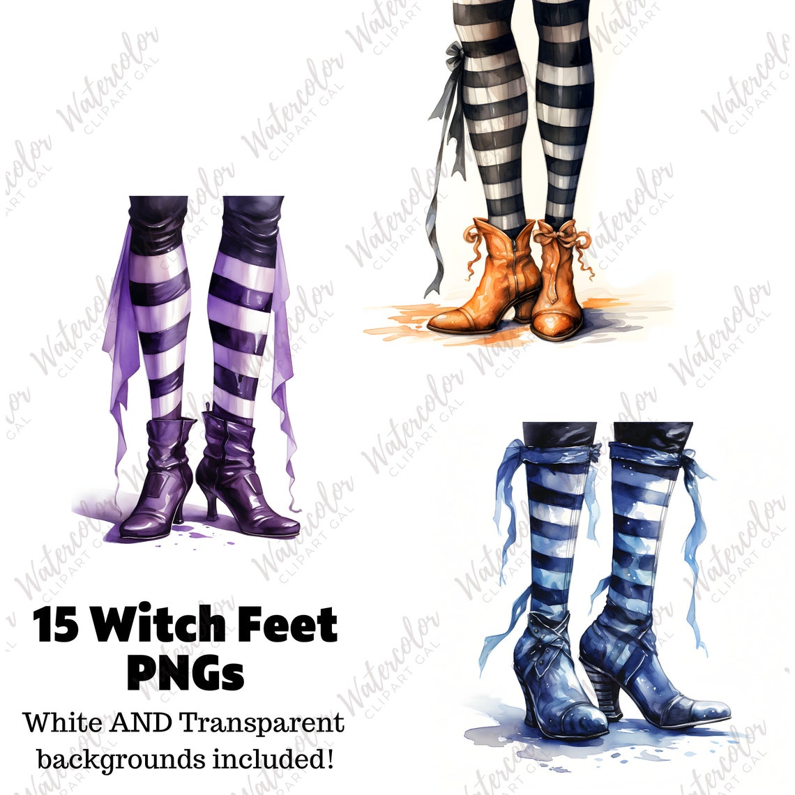 Whimsical Witch Feet PNG Halloween Watercolor Bundle - Etsy
