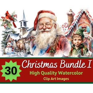 Watercolor Christmas Clipart PNG Bundle I - Christmas Card Clipart ...
