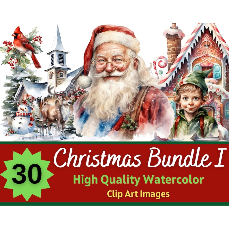 Watercolor Christmas Clipart PNG Bundle I Christmas Card Clipart ...