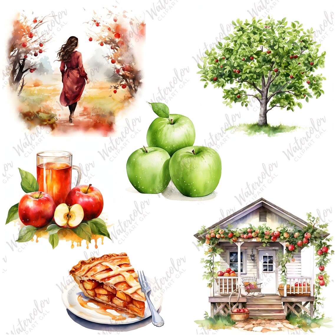 Cozy Fall Apple PNG Watercolor Clipart Bundle Apple Theme - Etsy