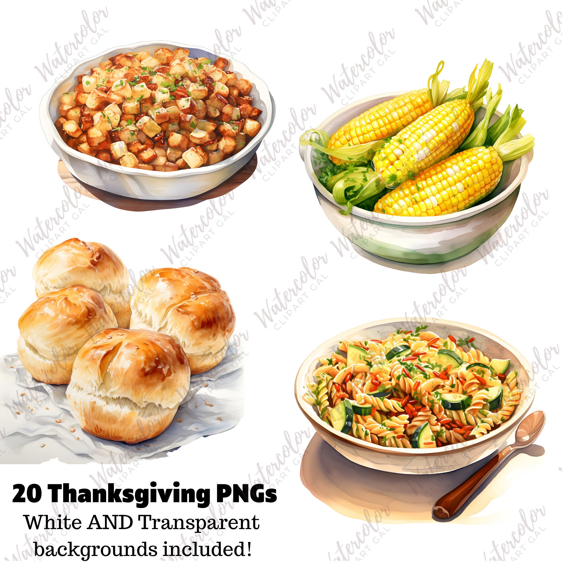 Thanksgiving Dinner Clipart Watercolor Bundle Fall Thanksgiving PNG ...